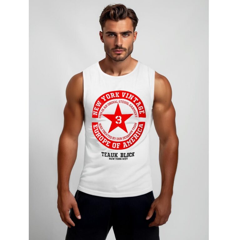 Herrlinne med Tryck 169 Kr - Vitt Linne - Tanktop | JHNSport